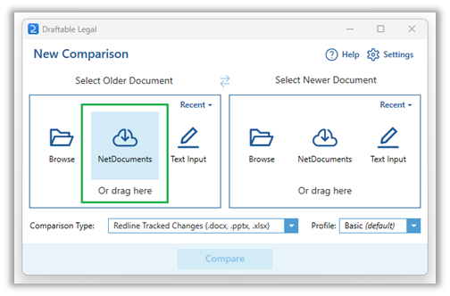 Running comparisons with files from NetDocuments and saving outputs to NetDocuments – Draftable