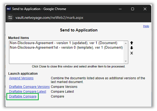 Launching comparisons from within NetDocuments – Draftable