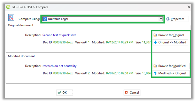 Running comparisons with files from Worldox and saving outputs to Worldox – Draftable