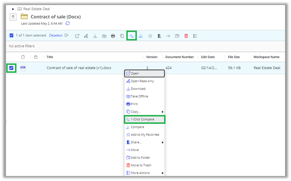 Using 1 Click Compare To Run Comparisons With Your Preferred Default Workflow Draftable
