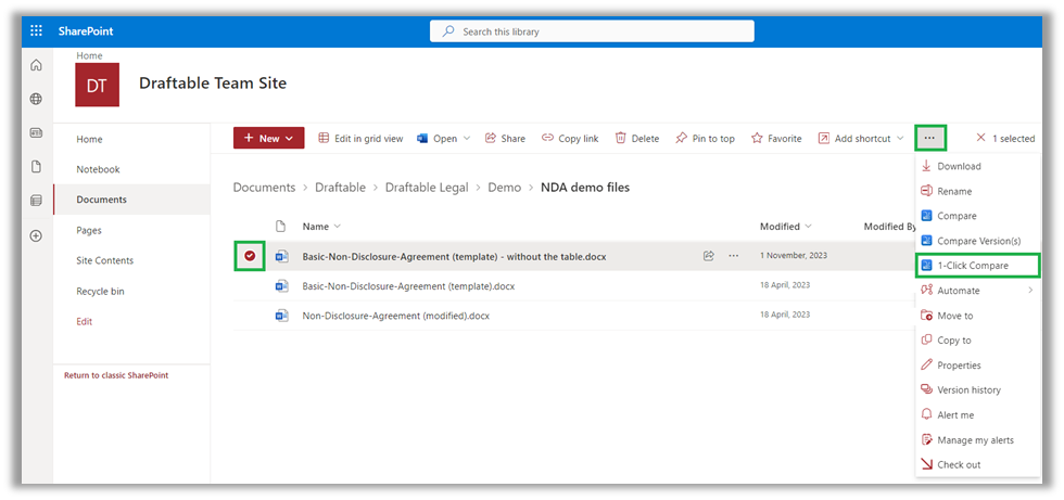 Using 1 Click Compare To Run Comparisons With Your Preferred Default Workflow Draftable