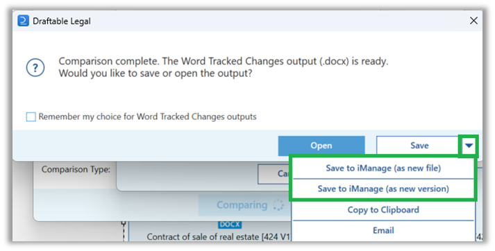 How to automatically open comparison files saved to iManage – Draftable