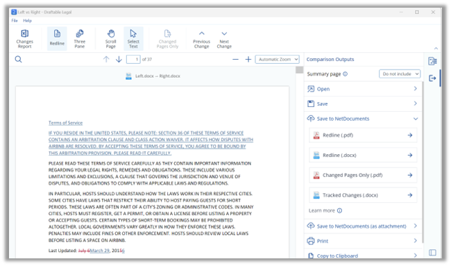 Running comparisons with files from NetDocuments and saving outputs to NetDocuments – Draftable
