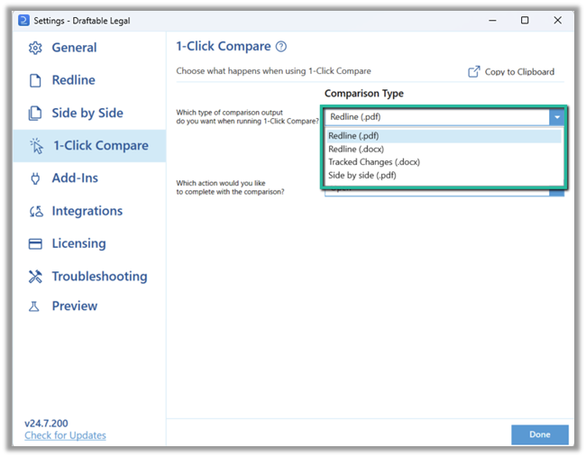 Using 1-Click Compare to run comparisons with your preferred default ...