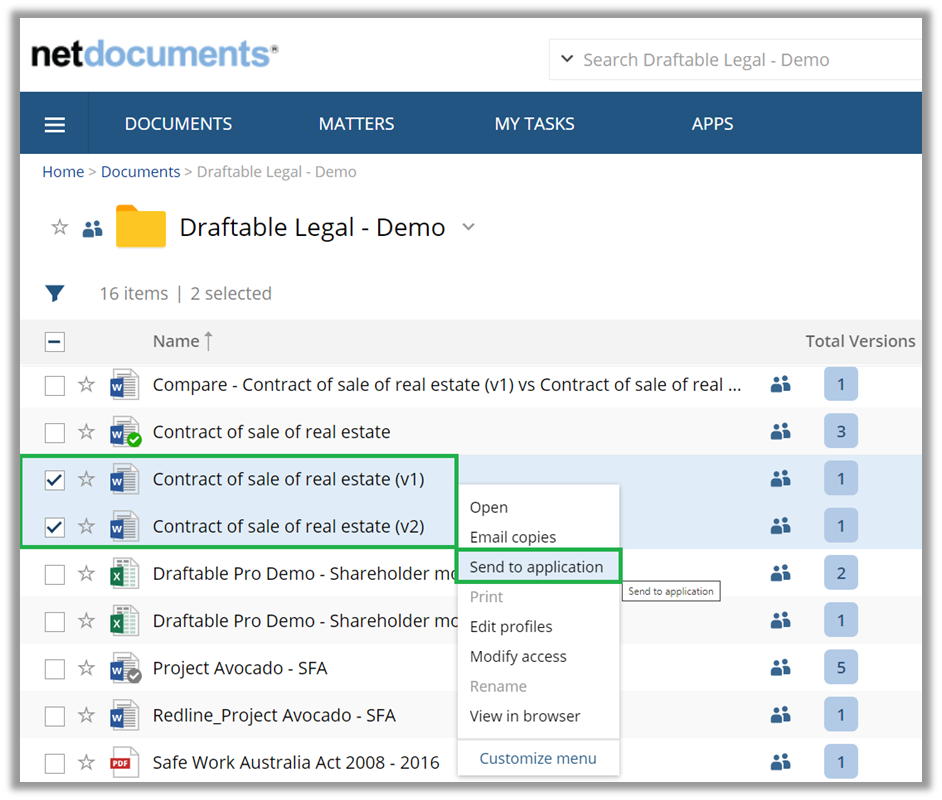 Using 1-Click Compare to run comparisons with your preferred default workflow – Draftable